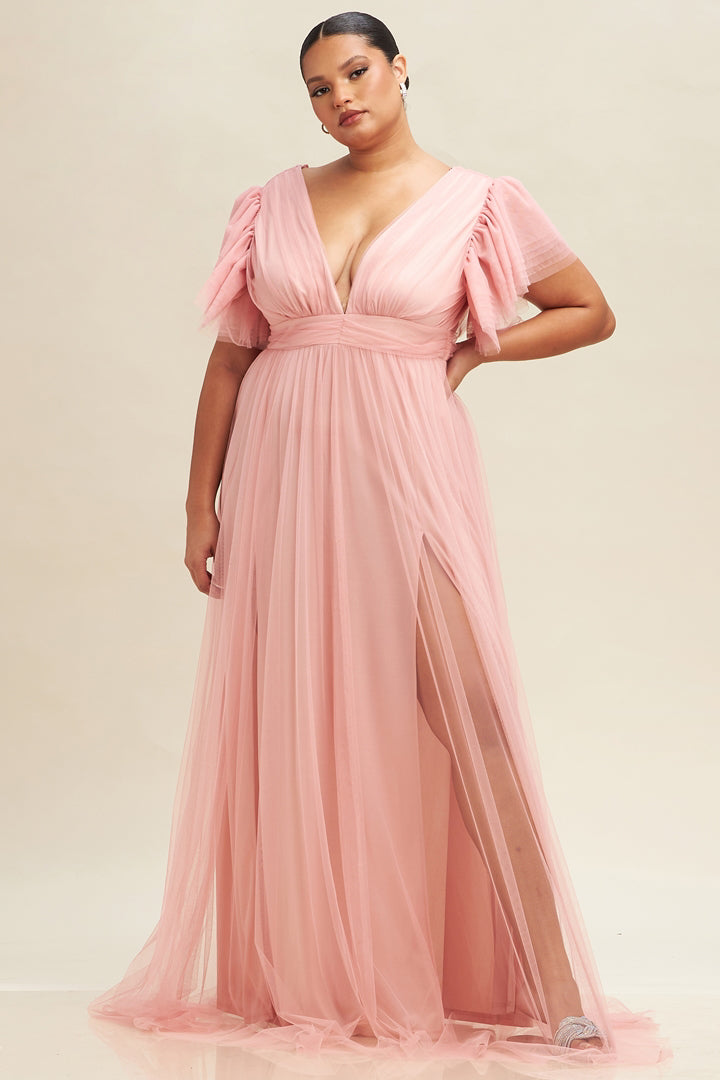 VESTIDO BRENDA ROSA TUL CURVY – 1NS RENTA Y VENTA DE VESTIDOS